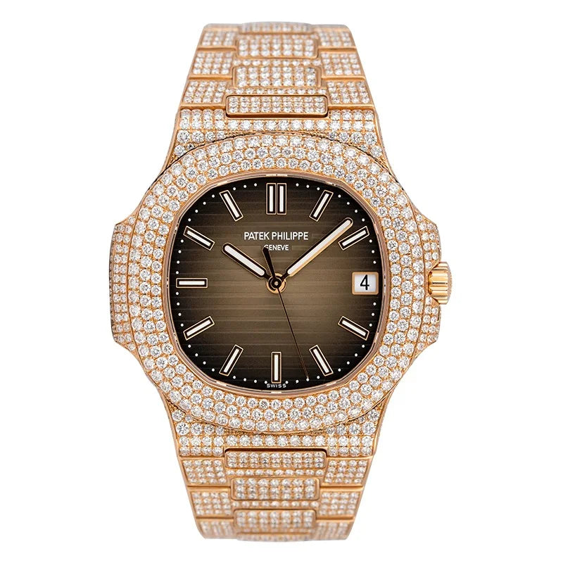 Custom Diamond Set Patek Philippe Nautilus Rose Gold 5711/1R Watch For Sale