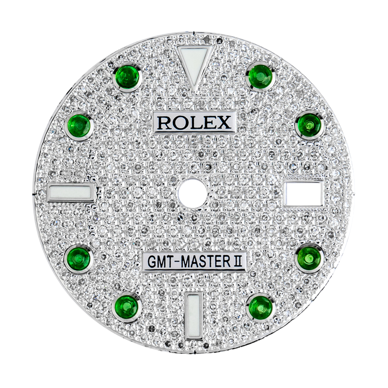 Buy Rolex GMT-Master II Custom Diamond Pave/Green Gems Dial - Shop Now