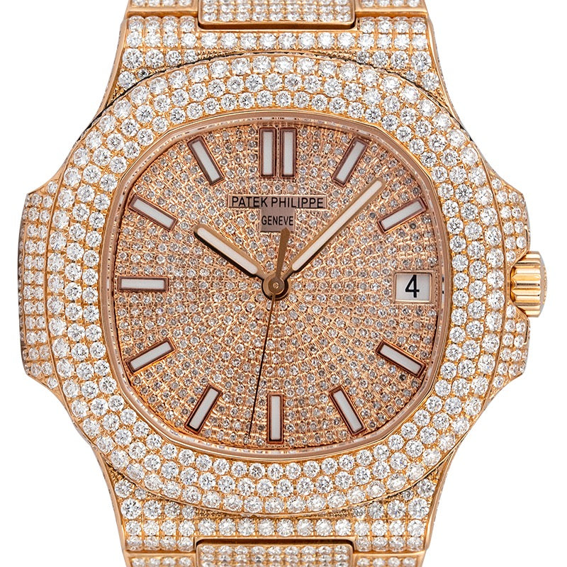 Custom Diamond Set Patek Philippe Nautilus Rose Gold 5711/1R Watch For Sale